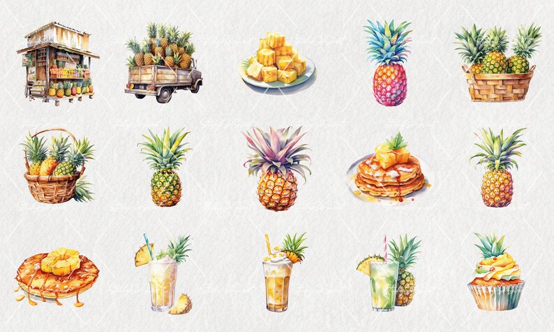 Watercolor Pineapple Bundle Clipart PNG Commercial Use - Etsy