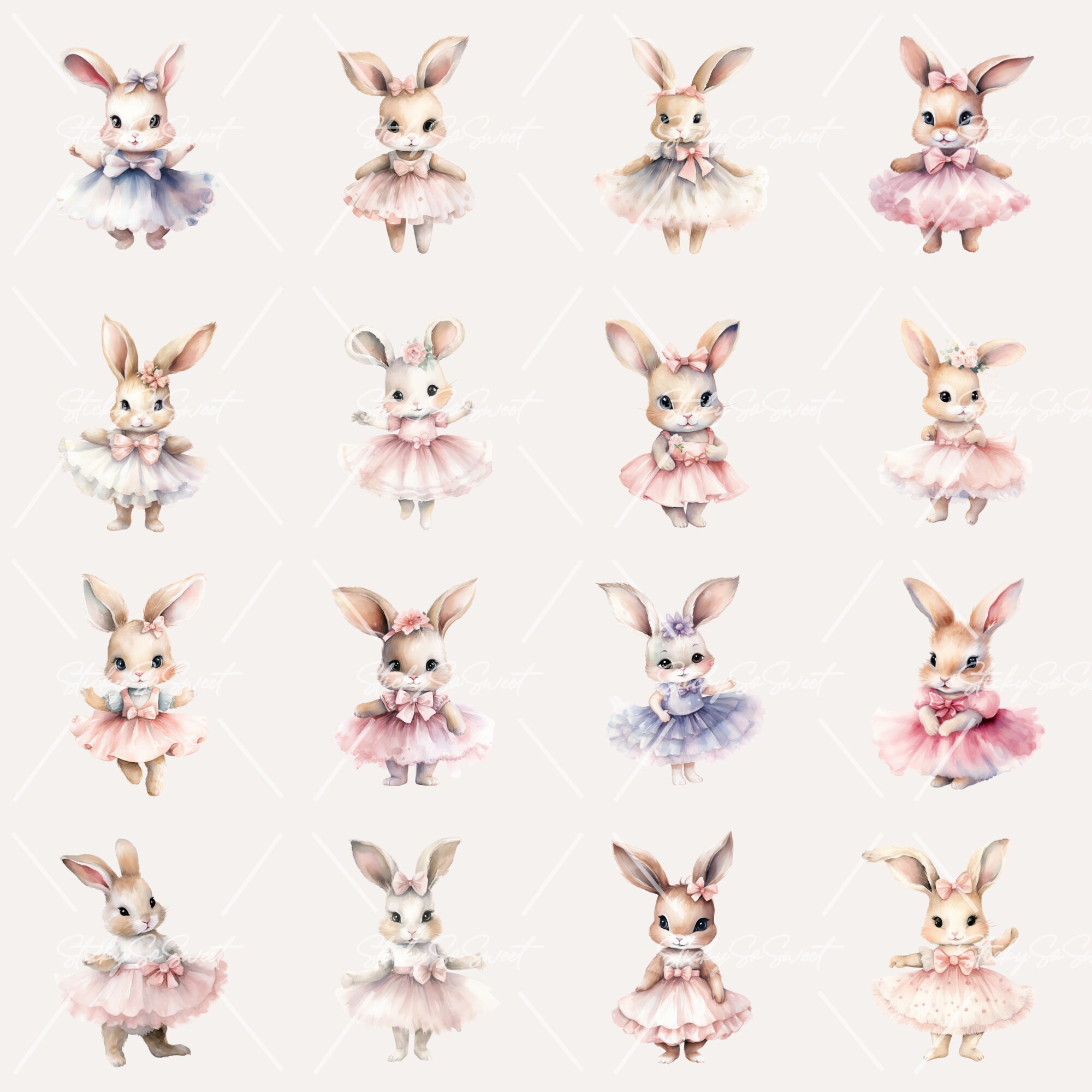 Watercolor Cute Ballerina Bunny Clipart Bundle | PNG | Commercial Use ...