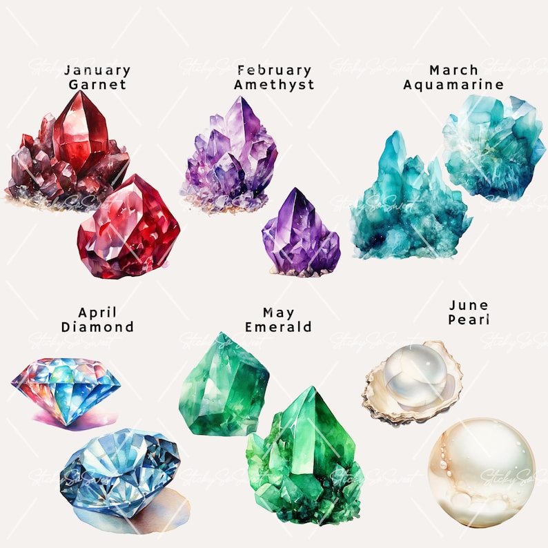 Watercolor Birth Month Stone Bundle Clipart | PNG | Commercial Use ...