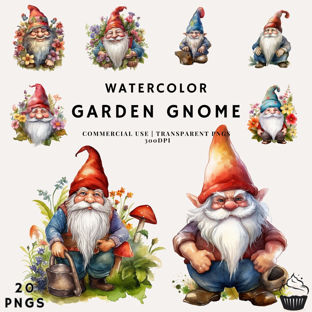 Watercolor Magical Gnome Bundle Clipart | PNG | Commercial Use ...