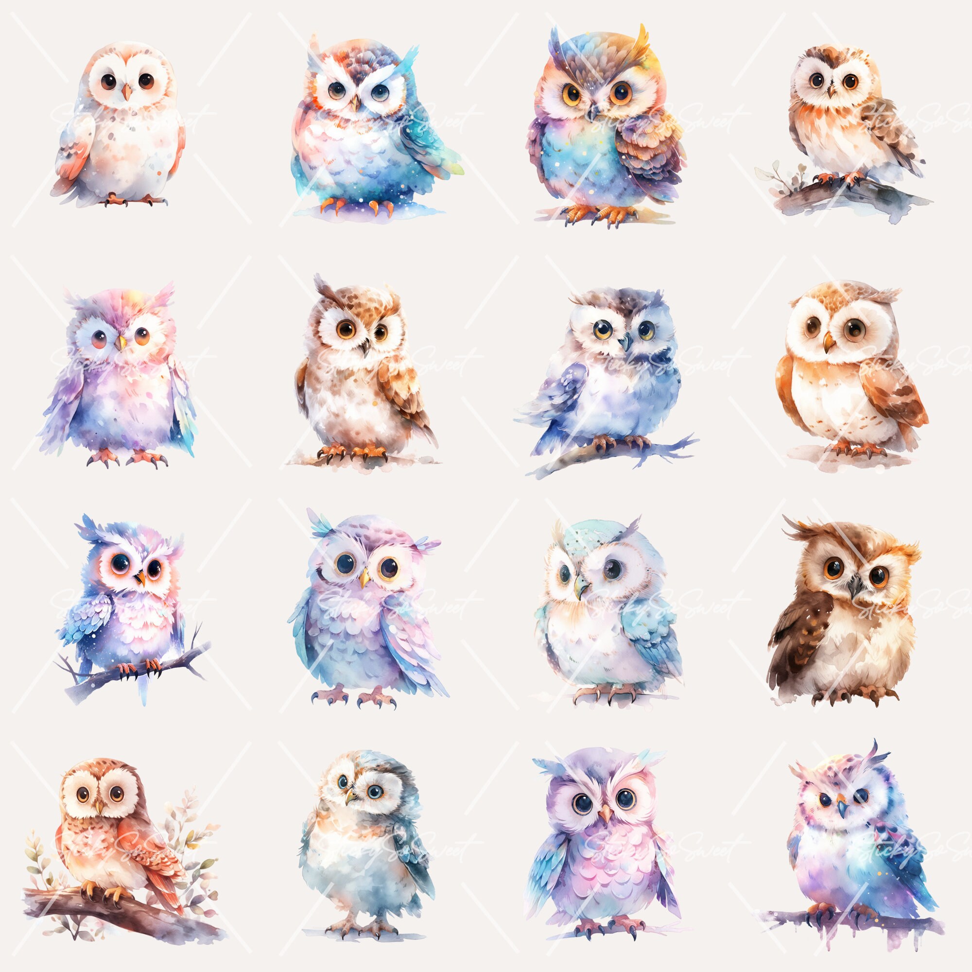Watercolor Cute Owl Clipart | Fantasy PNG Bundle (commercial Use) - Etsy