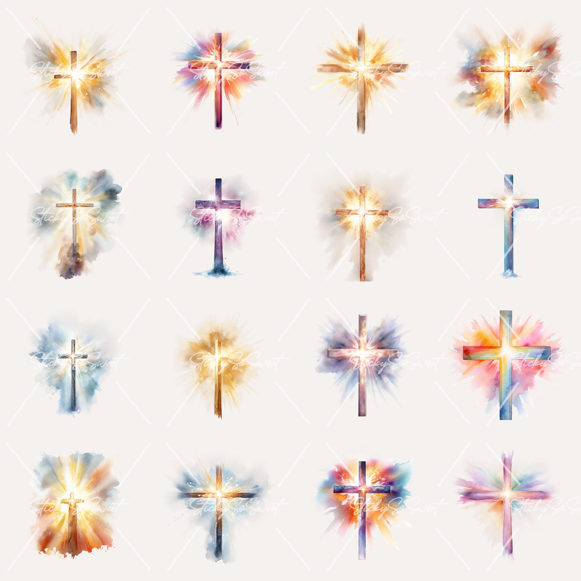 Watercolor Light Ray Cross Bundle | PNG | Commercial Use | Instant ...