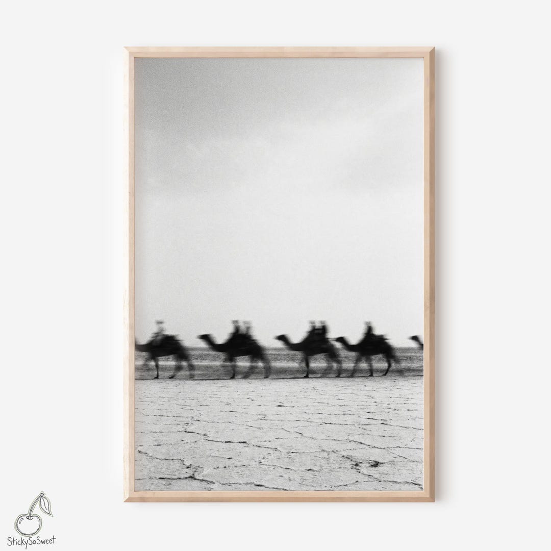 Desert Camels Art Print | Black and White Motion Blur Photography ...