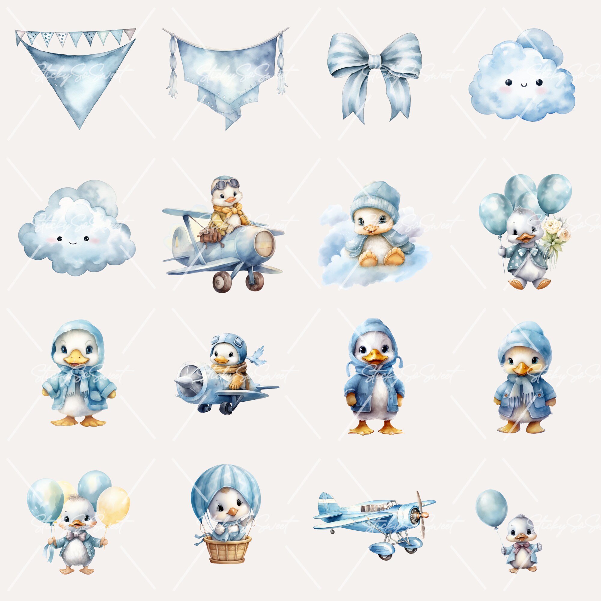 Watercolor Cute Blue Baby Duck Clipart Bundle PNG Commercial Use ...