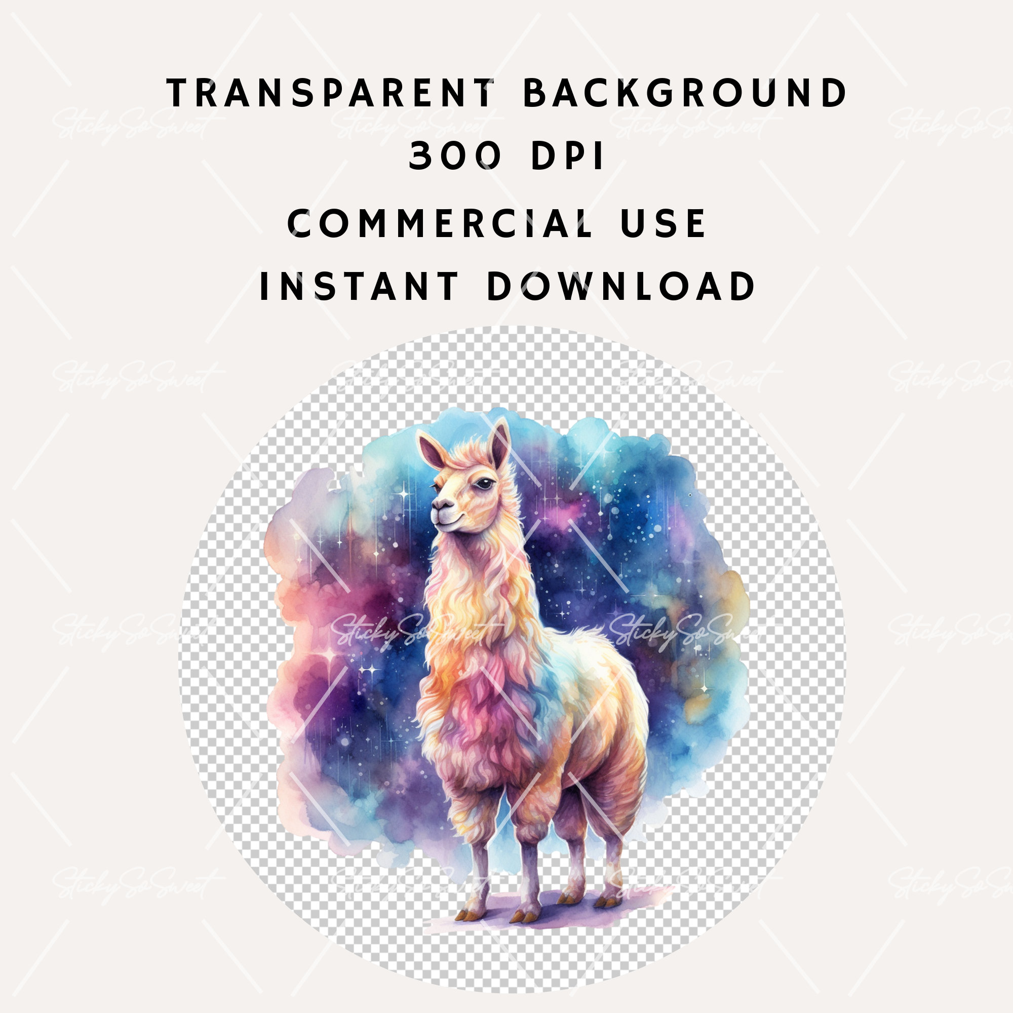 Watercolor Cosmic Llama Bundle Clipart | PNG | Commercial Use | Instant ...
