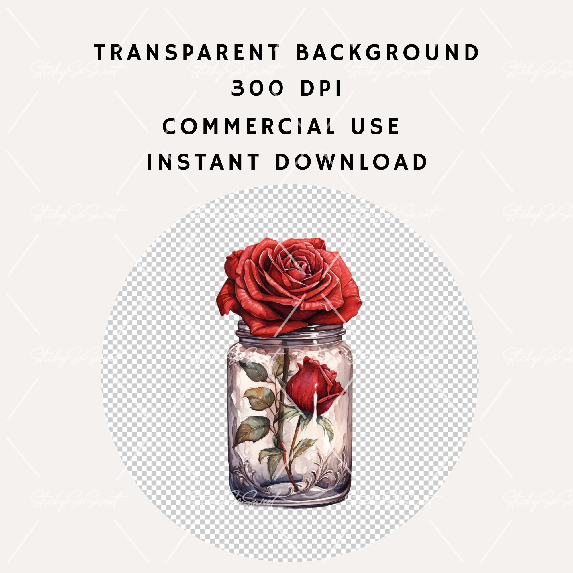 Watercolor Red Rose Bundle Clipart | PNG | Commercial Use | Instant ...