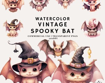 Watercolor Bat Clipart Cute Halloween Bat Clipart Spooky Halloween ...