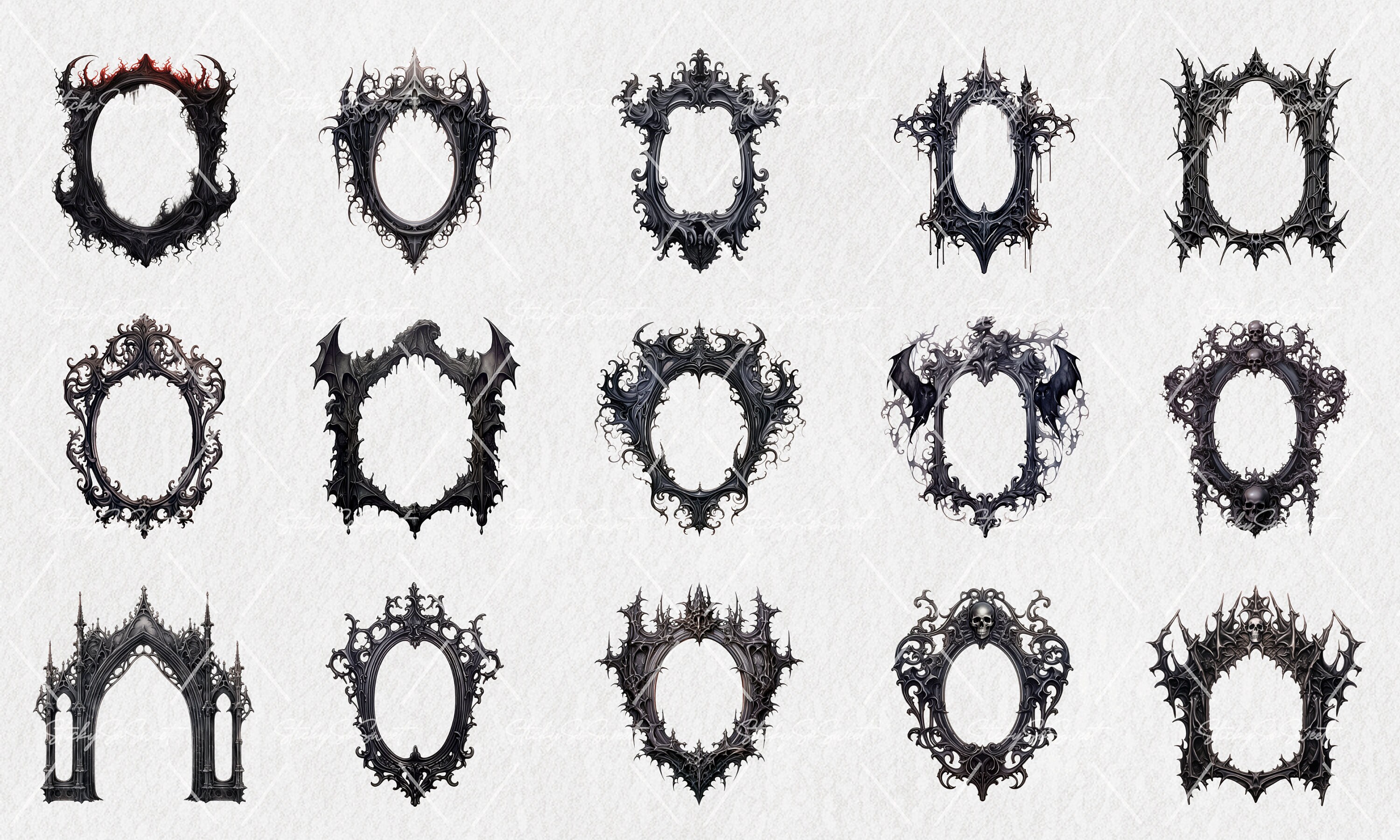 Goth Frame Bundle Clipart PNG Commercial Use Instant - Etsy