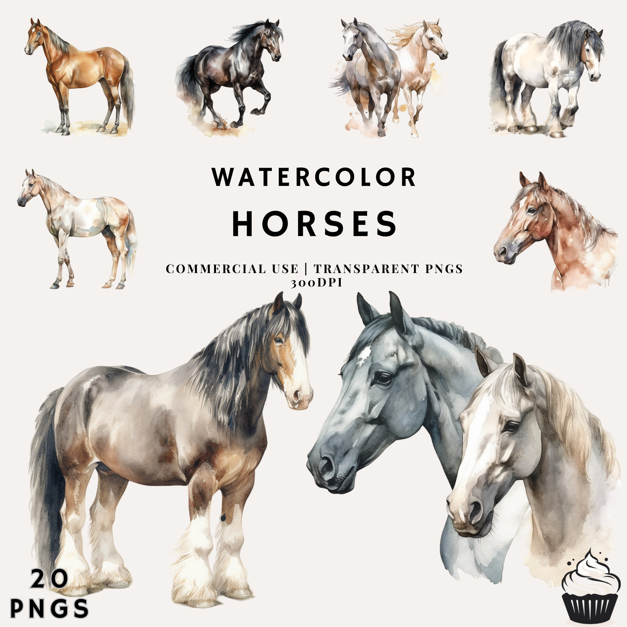 Watercolor Horse Bundle Clipart | PNG | Commercial Use | Instant ...