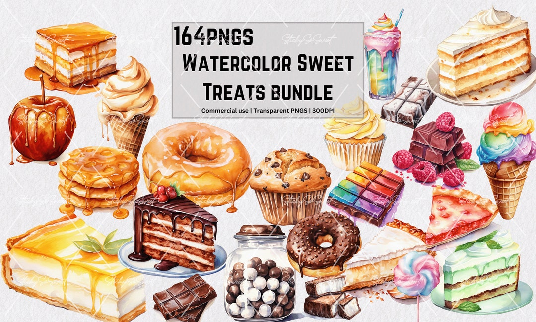 Watercolor Sweet Treats Bundle Clipart | PNG | Commercial Use | Instant ...
