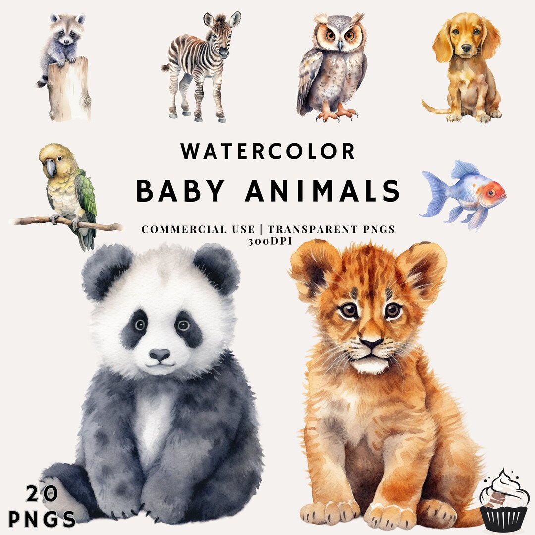 Cute Watercolor Nursery Animals Bundle Clipart | PNG | Commercial Use ...