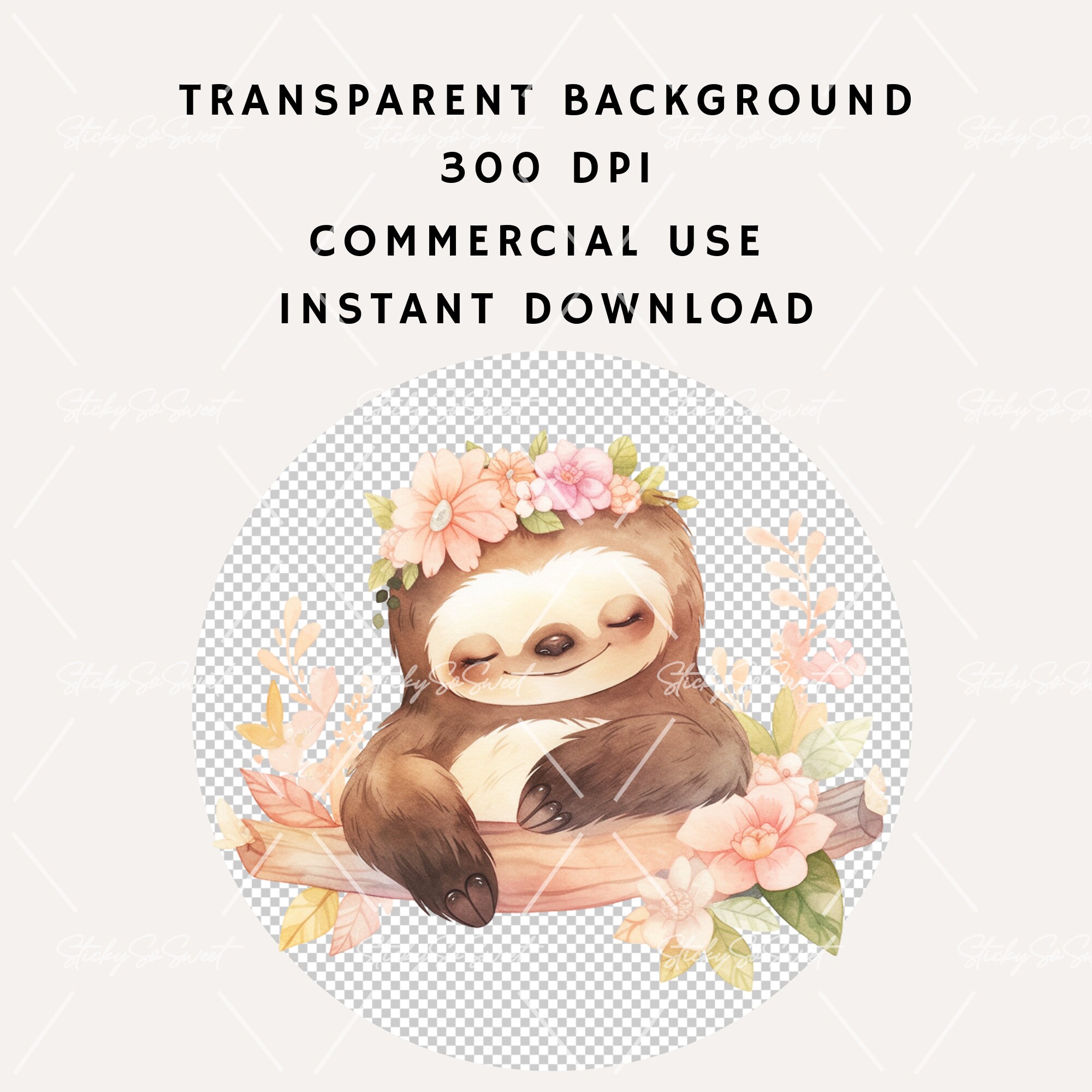 Watercolor Cute Baby Sloth Clipart Bundle | PNG | Commercial Use ...