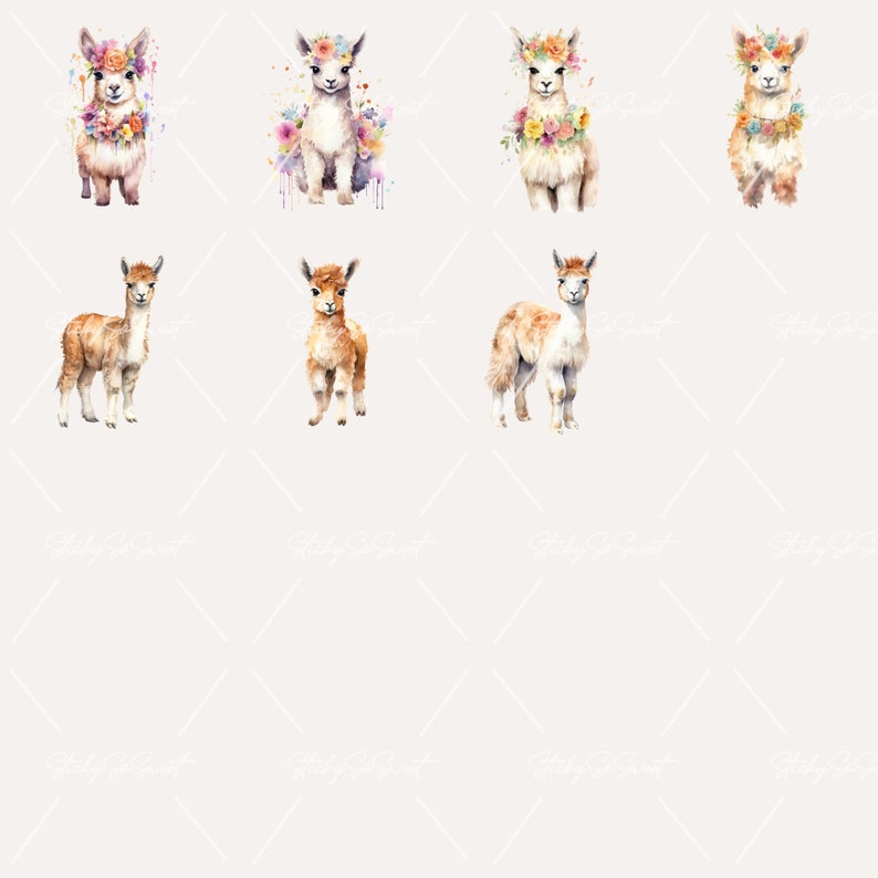 Watercolor Floral Llama Bundle Clipart | PNG | Commercial Use | Instant ...