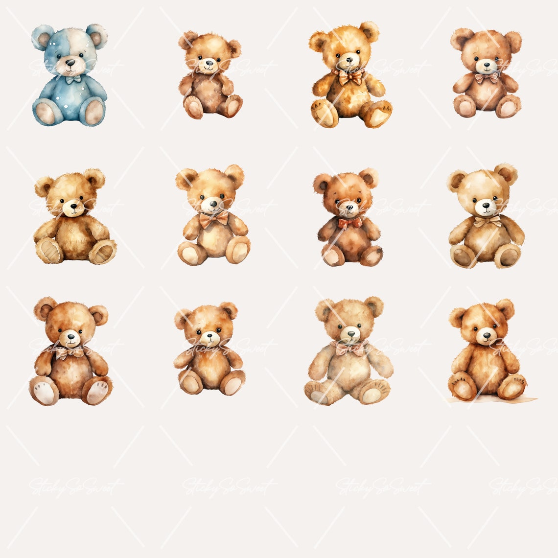 Watercolor Teddy Bear Bundle Clipart PNG Commercial Use Instant ...