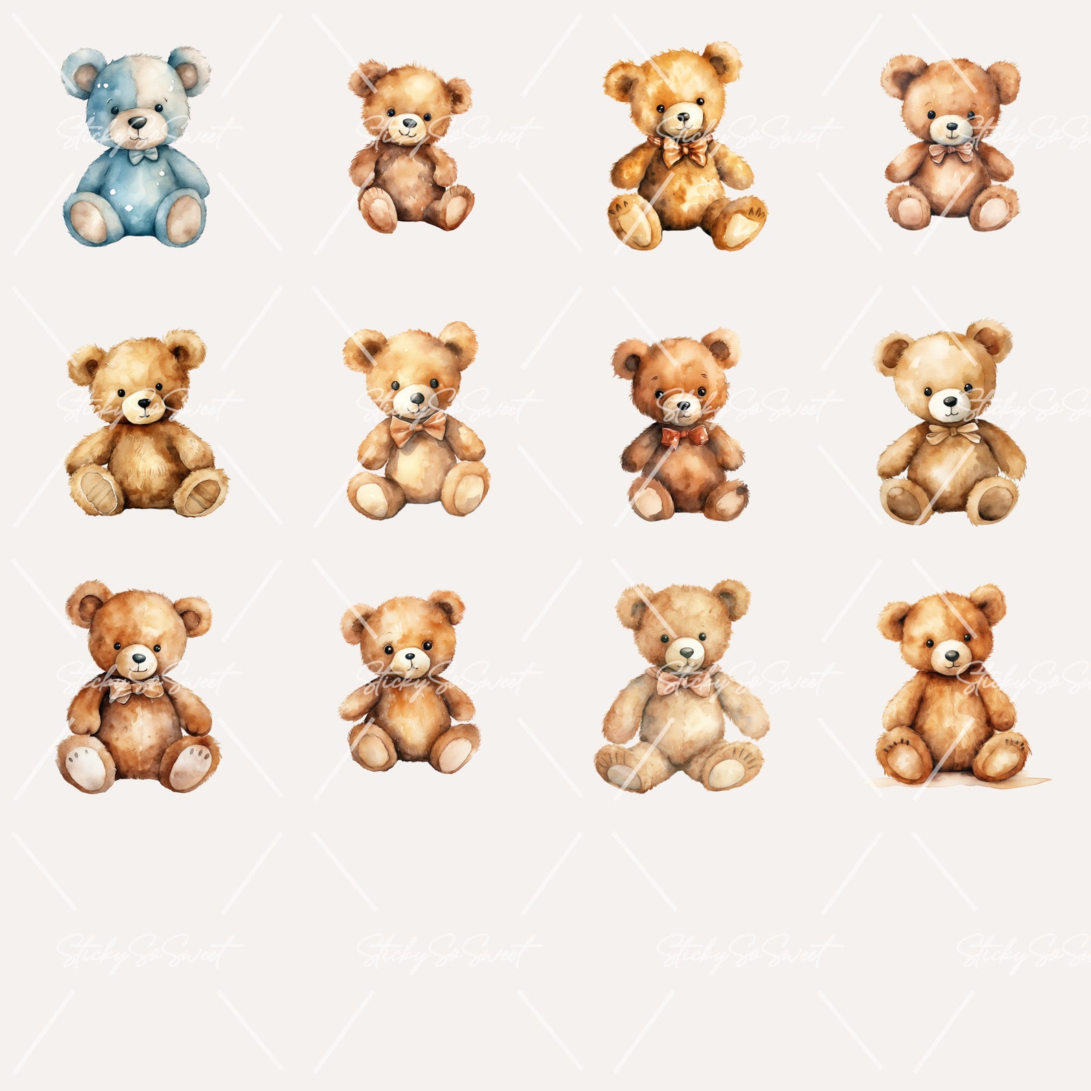 Watercolor Teddy Bear Bundle Clipart | PNG | Commercial Use | Instant ...