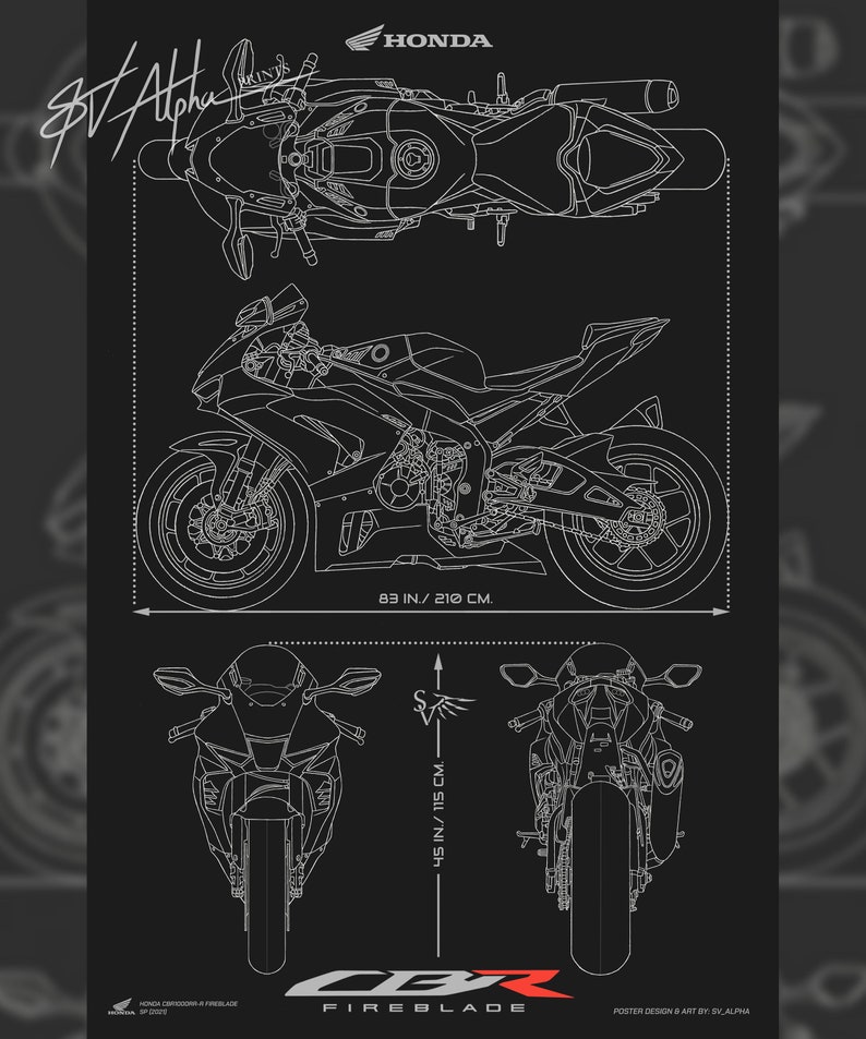 Honda CBR1000RR-R Fireblade SP (2021) Minimalistic Blueprint ...
