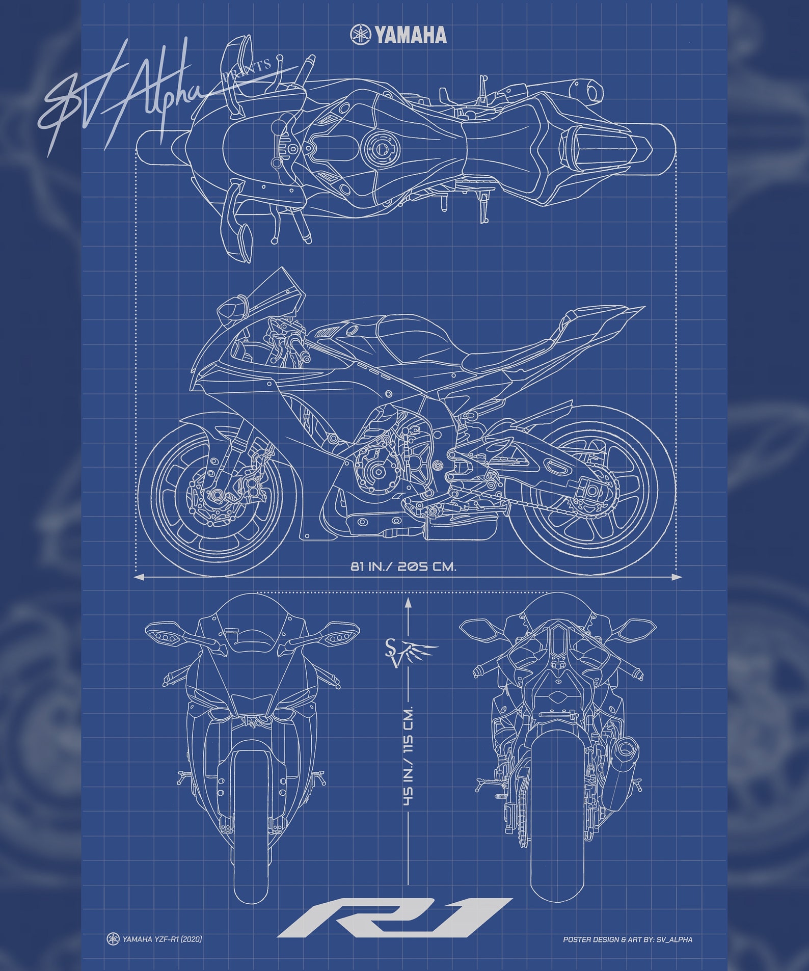 Yamaha YZF-R1 (2020) Minimalistic Blueprint - Motorcycle Poster - Etsy