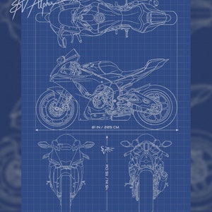 Yamaha YZF-R1 (2020) Minimalistic Blueprint - Motorcycle Poster - Etsy
