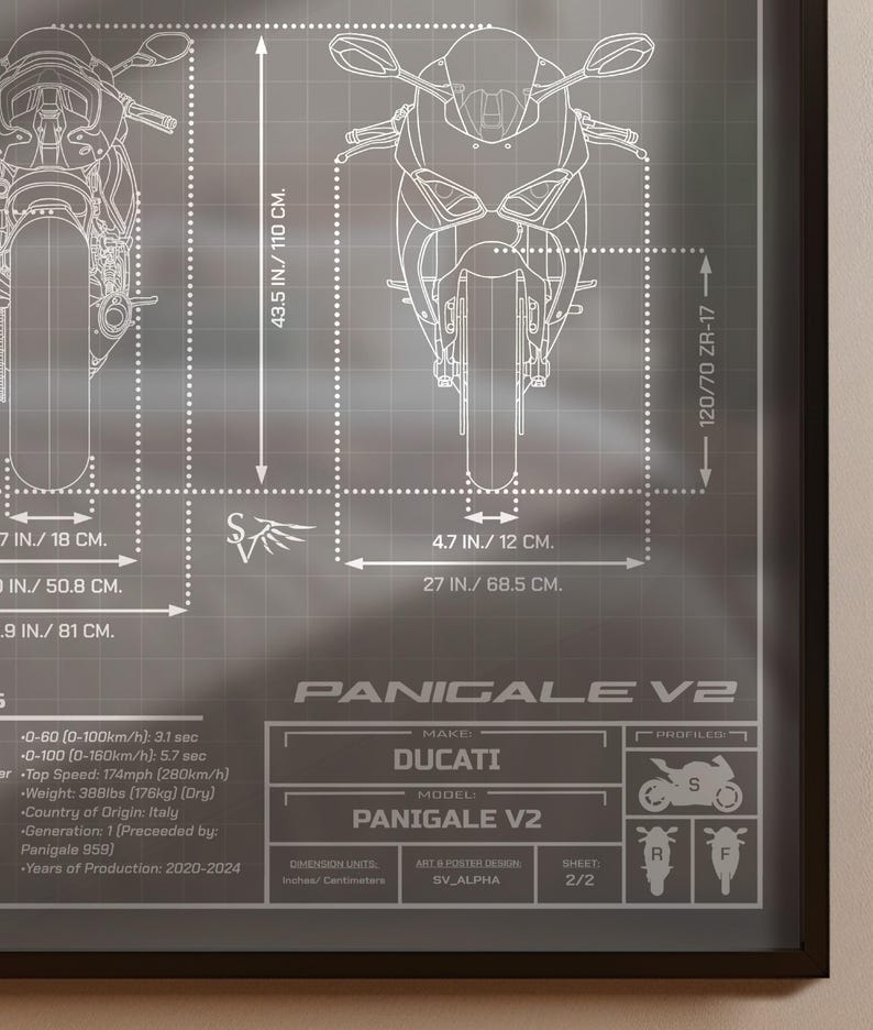 Ducati Panigale V2 (2020) Informational Blueprint - Motorcycle Poster ...