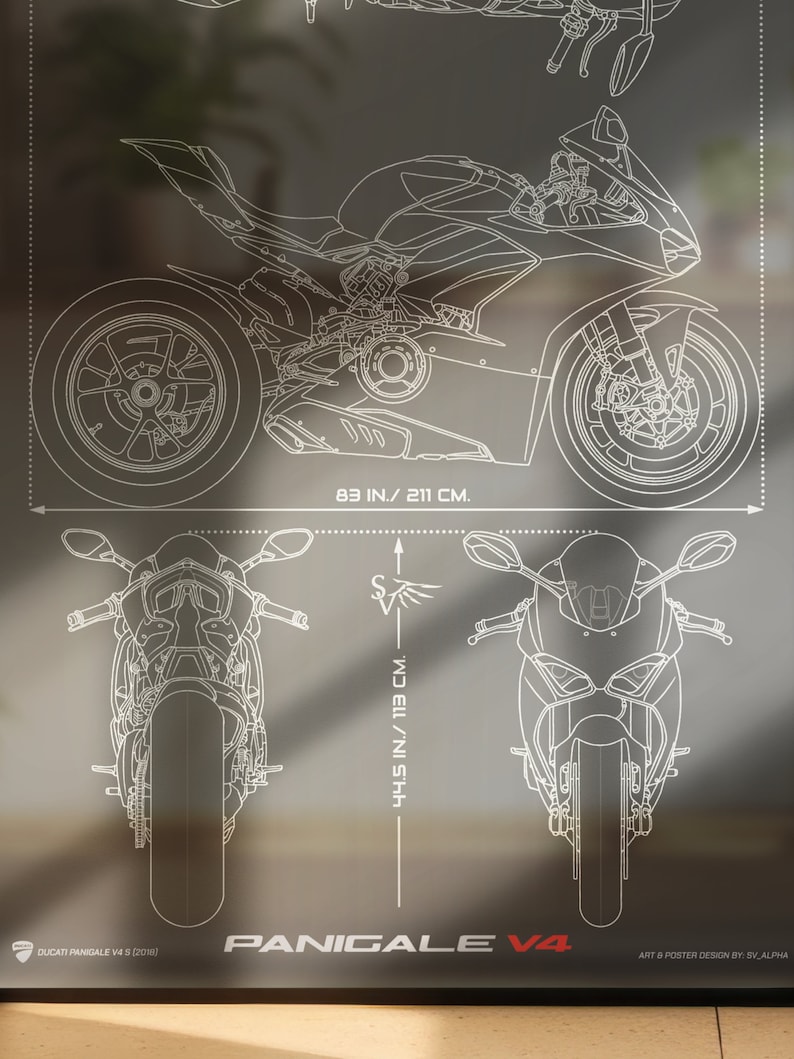 Ducati Panigale V4 (2018) Minimalistic Blueprint - Motorcycle Poster - Etsy