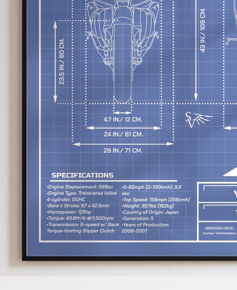 Yamaha YZF-R6 2006 Informational Blueprint Motorcycle Poster - Etsy