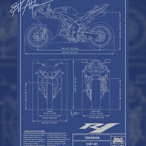 Yamaha YZF-R1 (2012) Informational Blueprint - Motorcycle Poster - Etsy