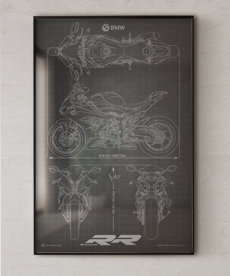 BMW S1000RR (2019) Minimalistic Blueprint - Motorcycle Poster - Etsy