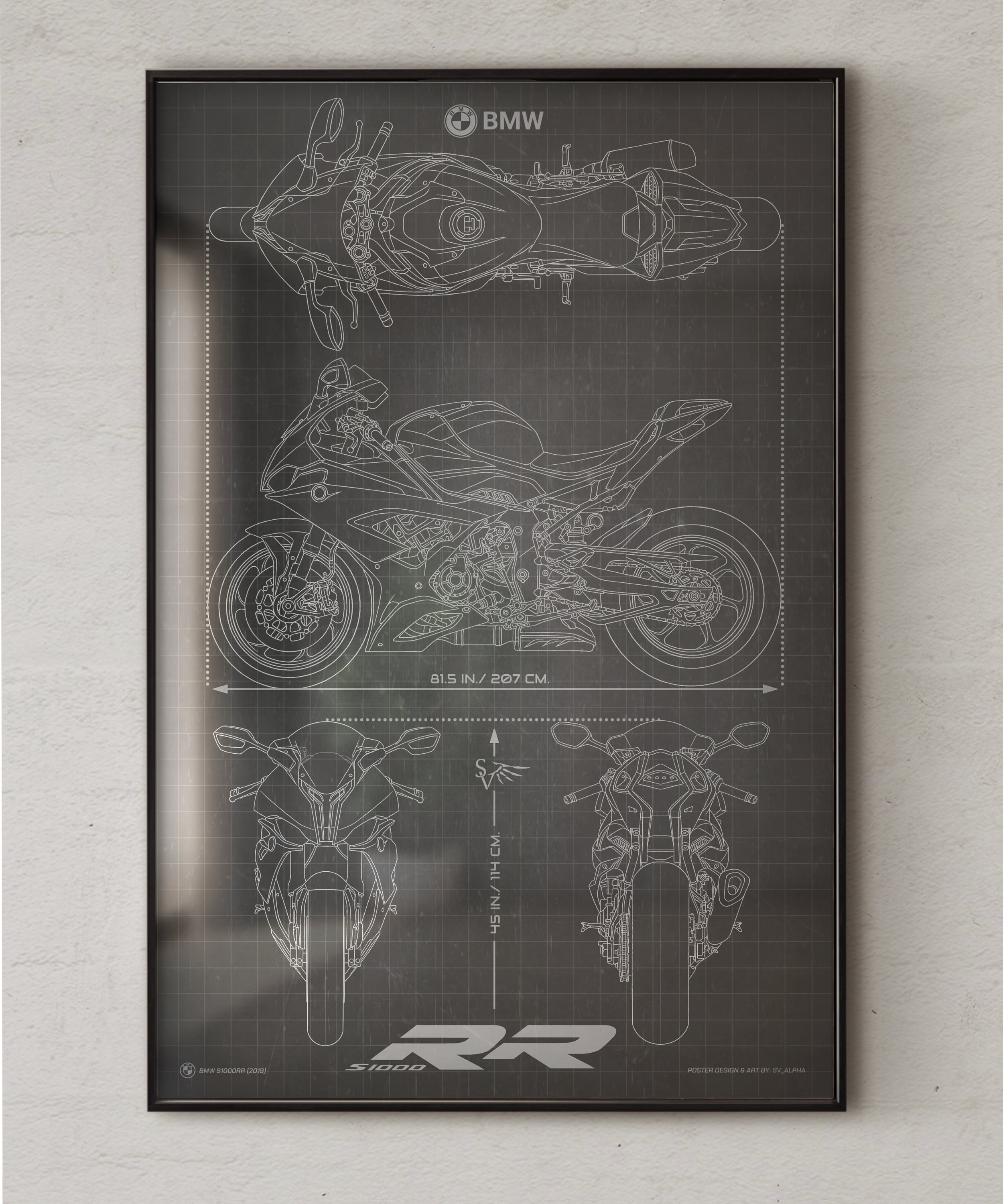 BMW S1000RR (2019) Minimalistic Blueprint - Motorcycle Poster - Etsy