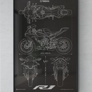 Yamaha YZF-R1 (2015) Minimalistic Blueprint - Motorcycle Poster - Etsy