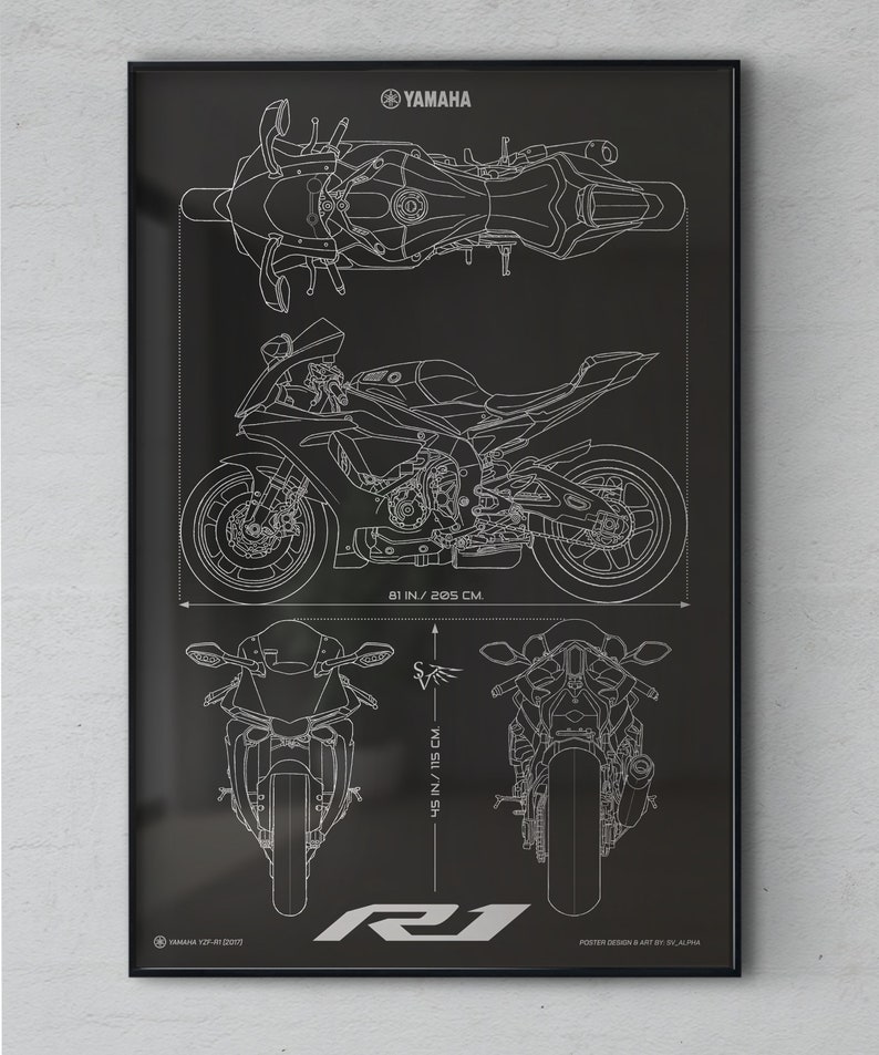 Yamaha YZF-R1 (2015) Minimalistic Blueprint - Motorcycle Poster - Etsy