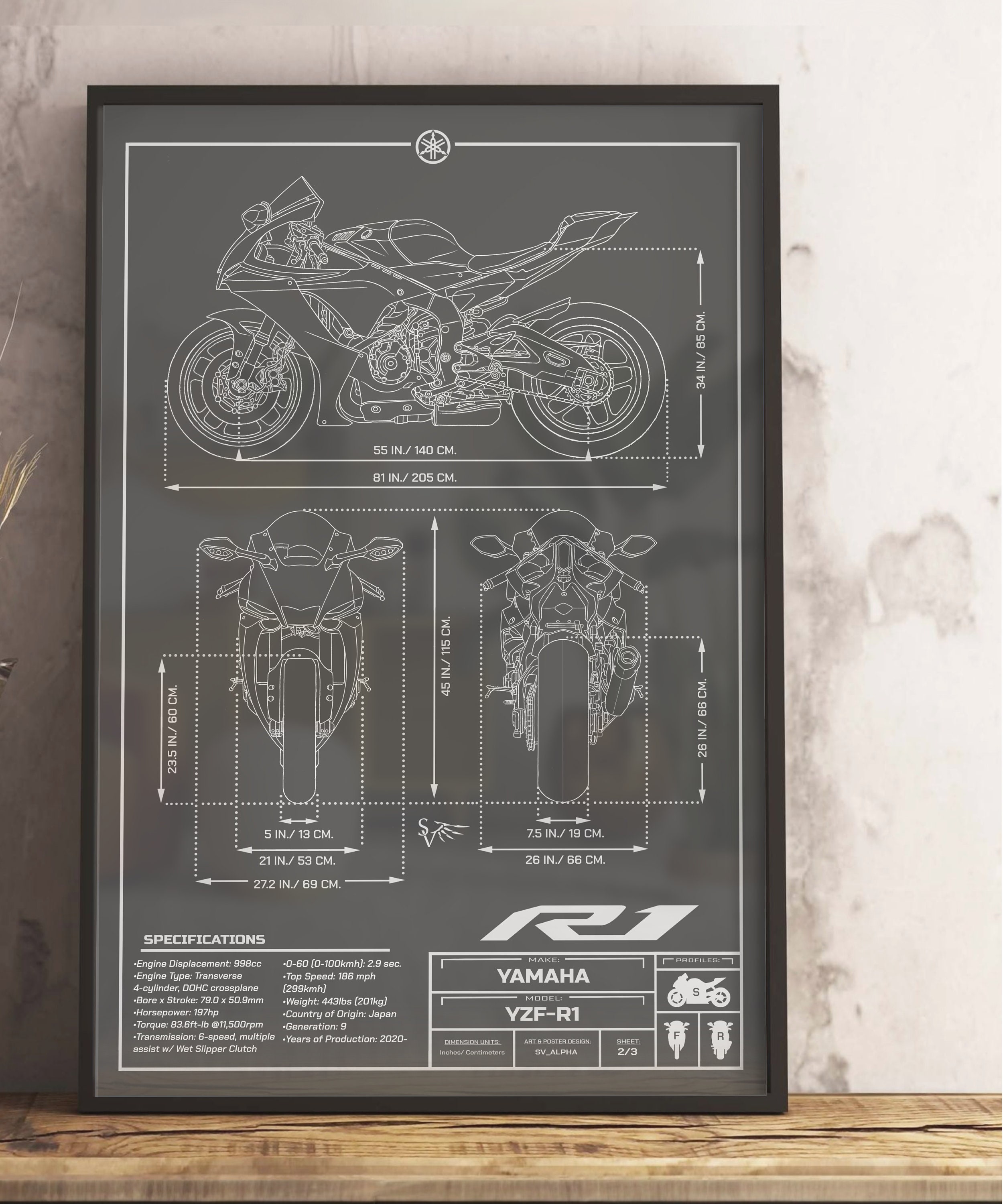 Yamaha YZF-R1 (2020) Informational Blueprint - Motorcycle Poster - Etsy