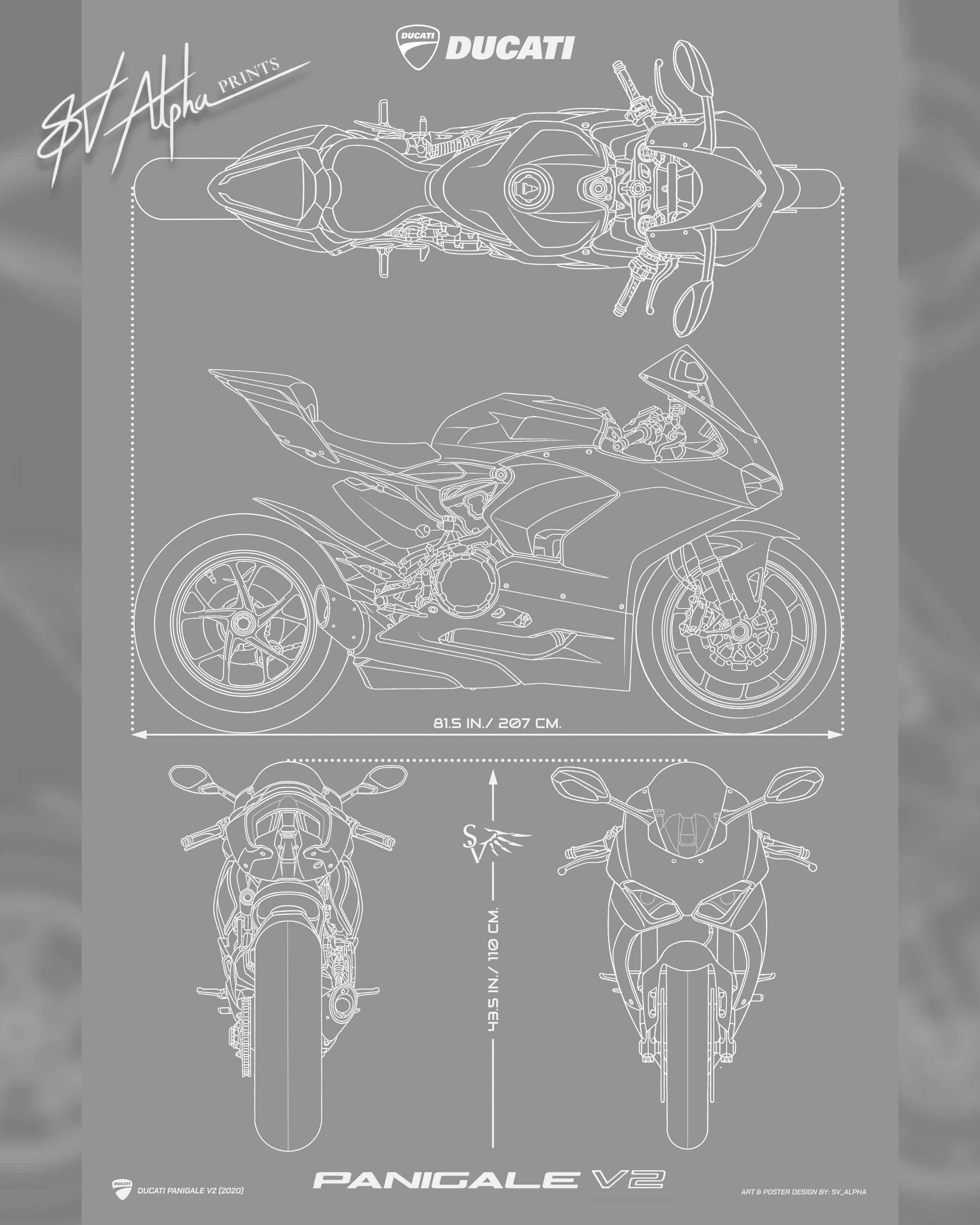 Ducati Panigale V2 (2020) Minimalistic Blueprint - Motorcycle Poster - Etsy