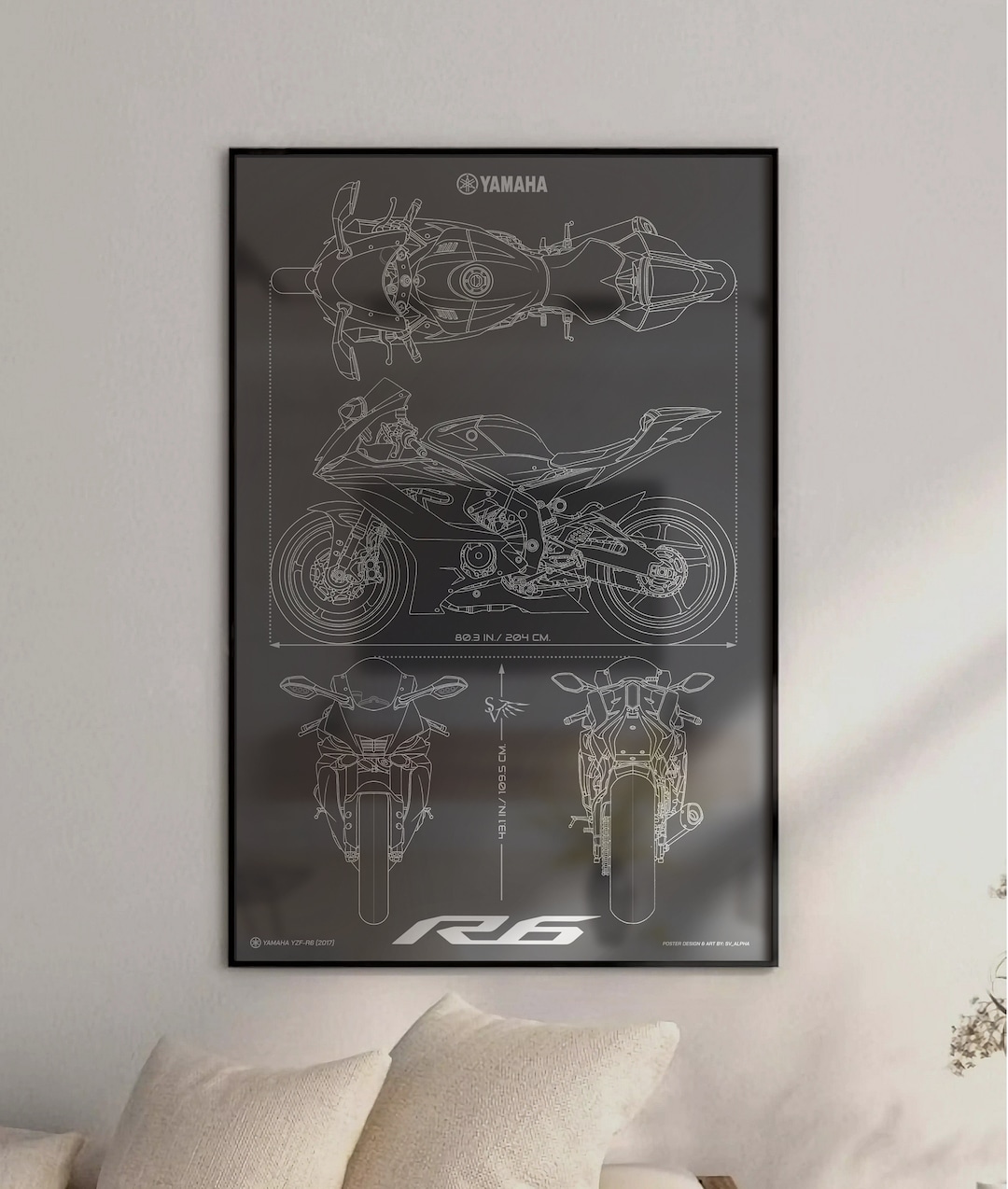 Yamaha YZF-R6 (2017) Minimalistic Blueprint - Motorcycle Poster - Etsy