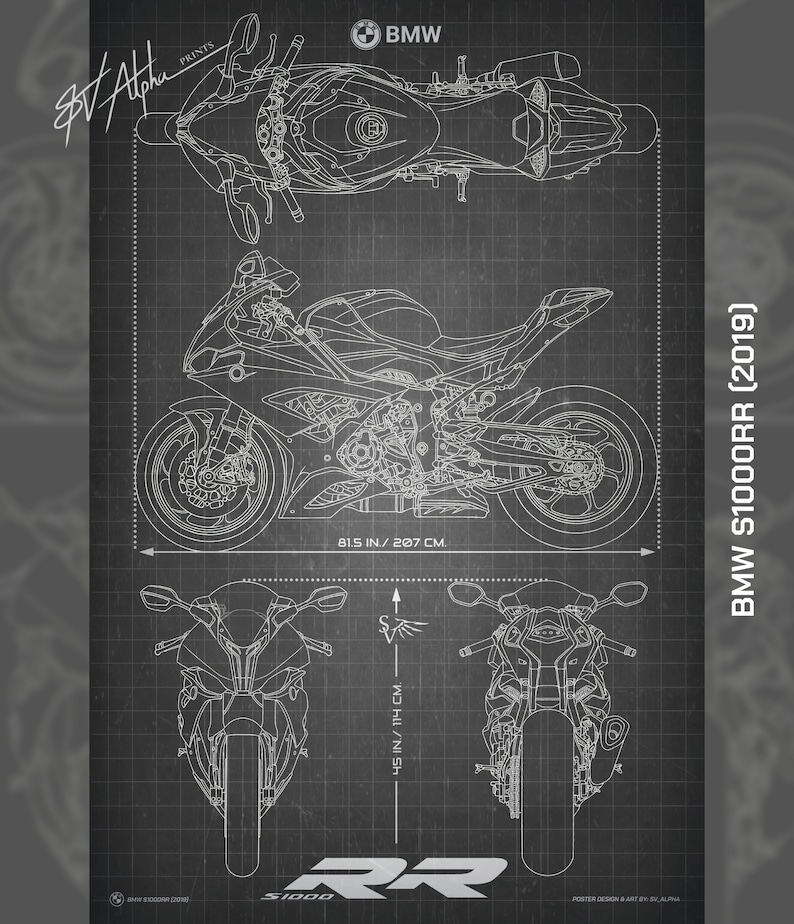 BMW S1000RR (2019) Minimalistic Blueprint - Motorcycle Poster - Etsy