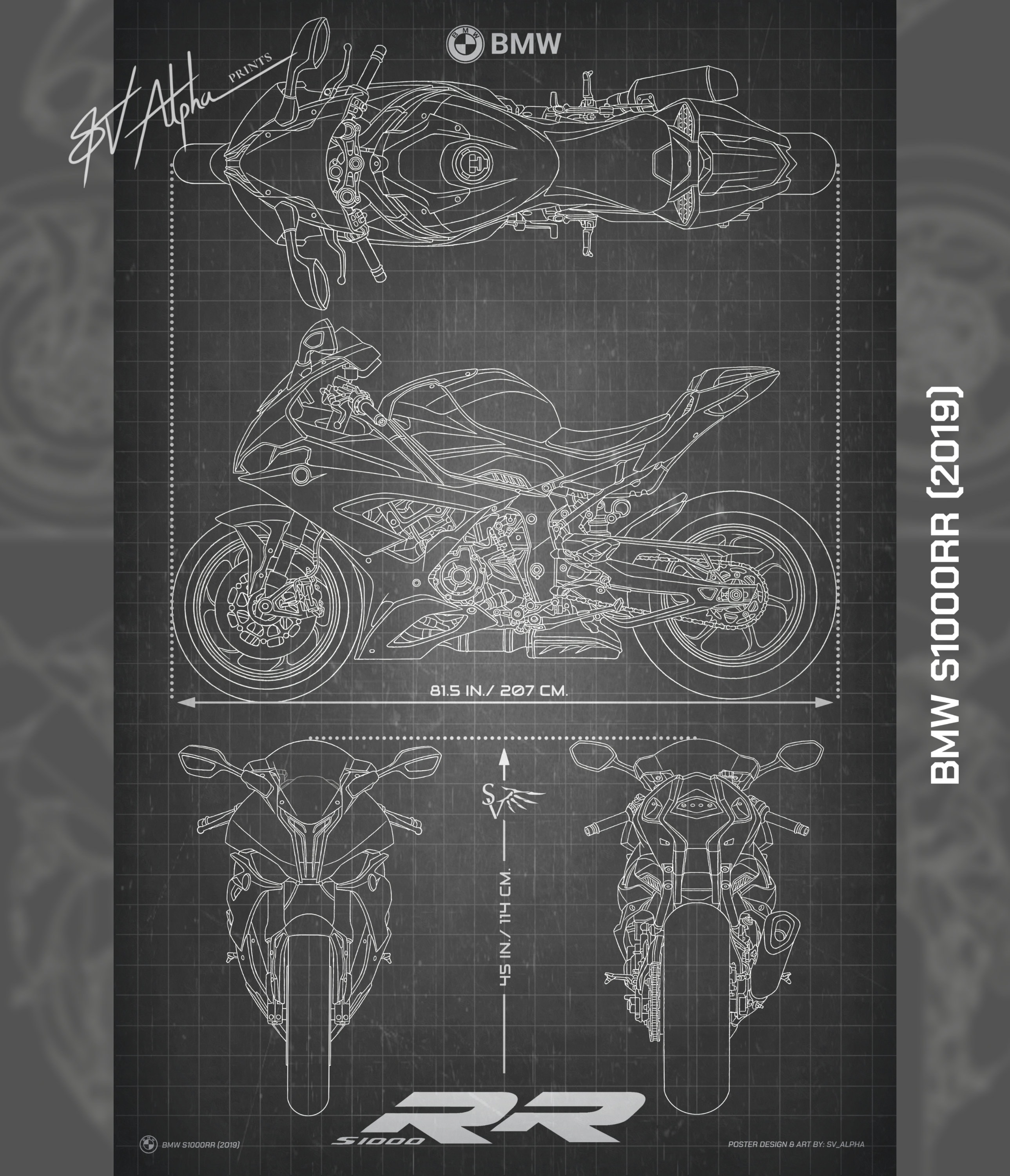 BMW S1000RR (2019) Minimalistic Blueprint - Motorcycle Poster - Etsy