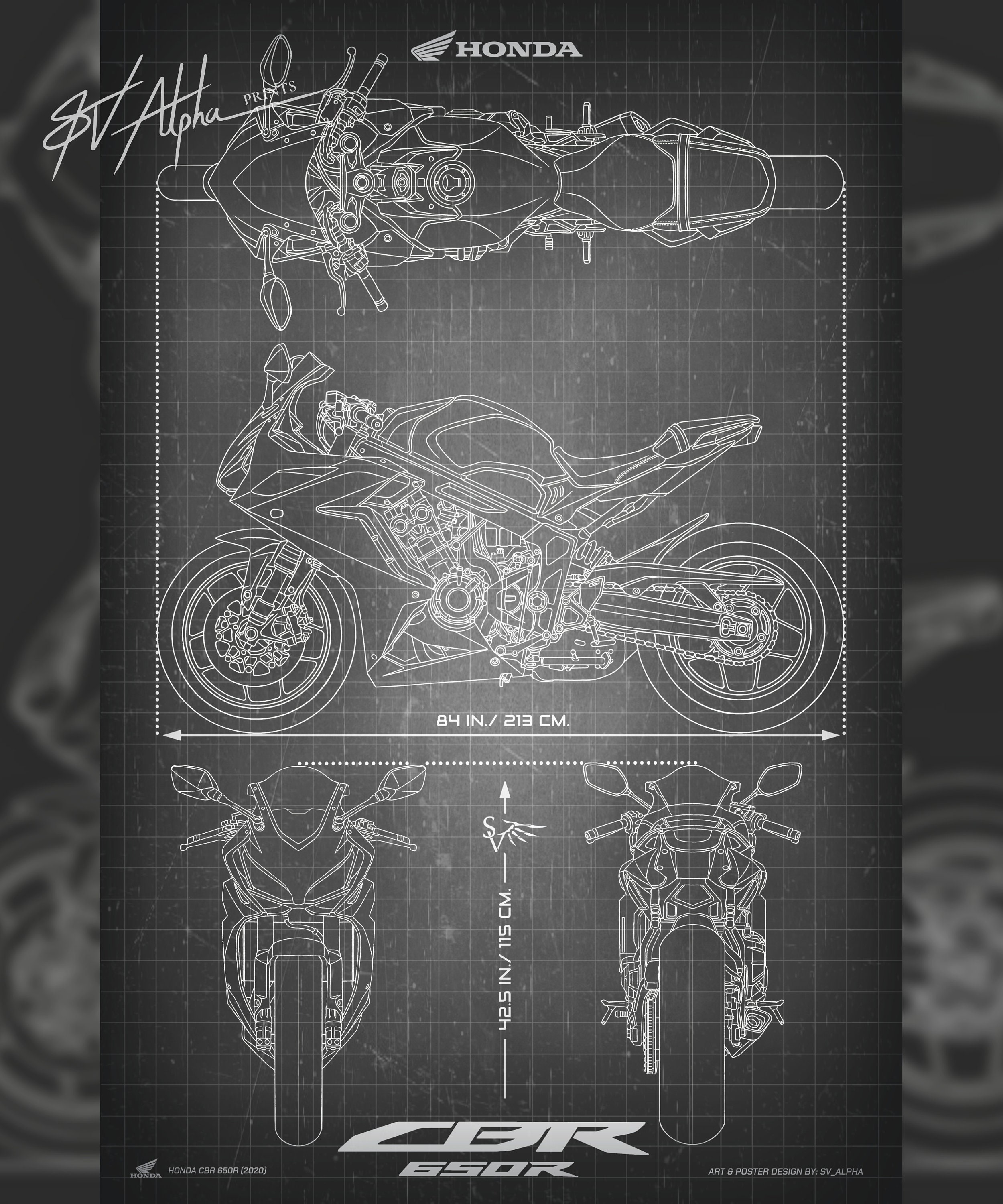 Honda CBR 650R (2020) Minimalistic Blueprint - Motorcycle Poster - Etsy