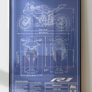 Yamaha YZF-R1 (2015) Informational Blueprint - Motorcycle Poster - Etsy