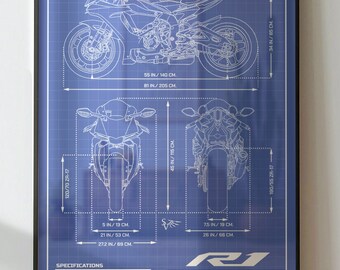 Yamaha YZF-R1 2015 Minimalistic Blueprint Motorcycle Poster - Etsy