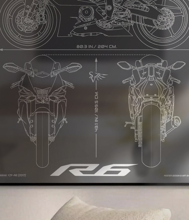 Yamaha YZF-R6 (2017) Minimalistic Blueprint - Motorcycle Poster - Etsy