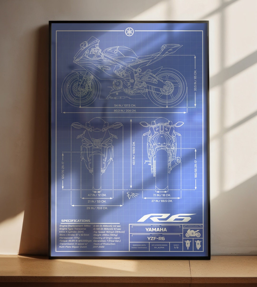 Yamaha YZF-R6 (2017) Informational Blueprint - Motorcycle Poster - Etsy