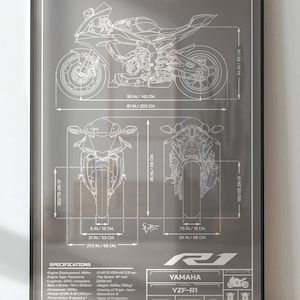 Yamaha YZF-R1 (2015) Informational Blueprint - Motorcycle Poster - Etsy