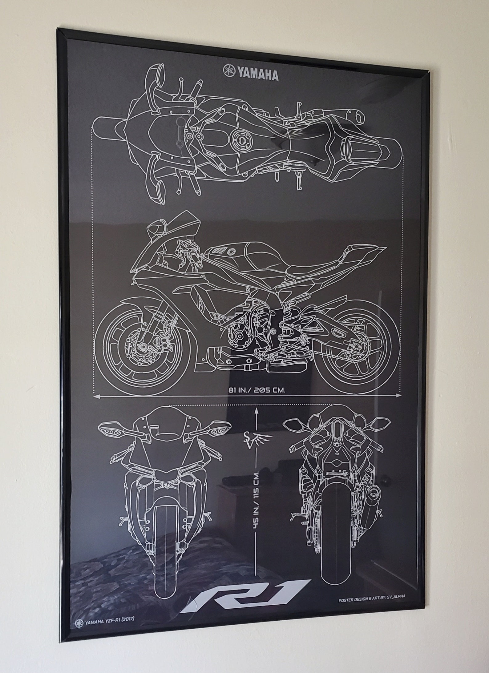 Yamaha YZF-R1 (2015) Minimalistic Blueprint - Motorcycle Poster - Etsy
