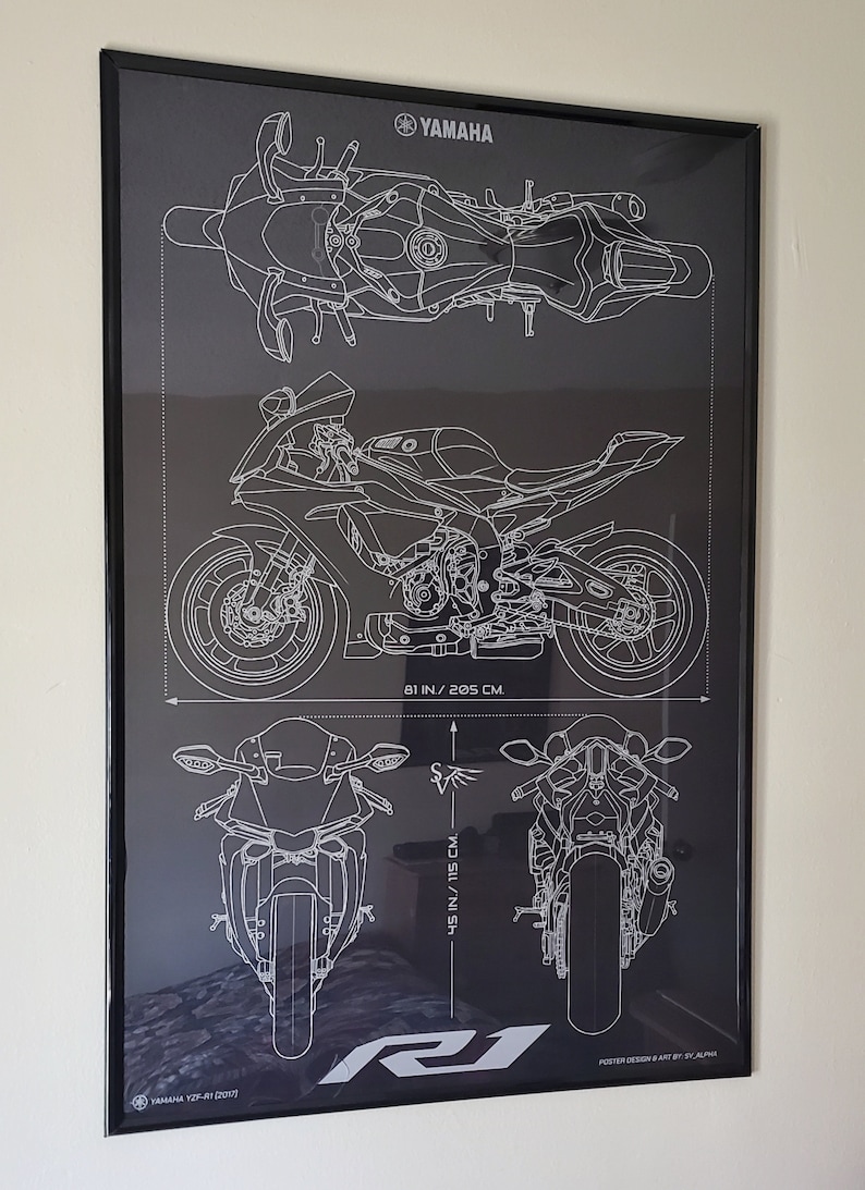 Yamaha YZF-R1 (2015) Minimalistic Blueprint - Motorcycle Poster - Etsy