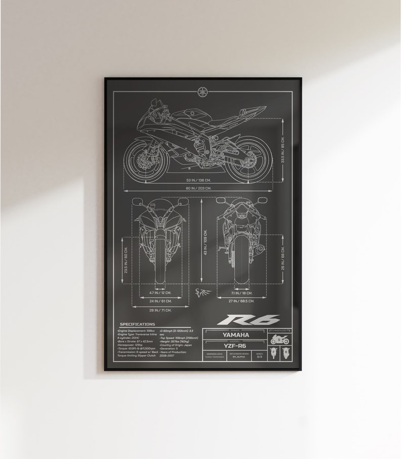 Yamaha YZF-R6 (2006) Informational Blueprint - Motorcycle Poster - Etsy