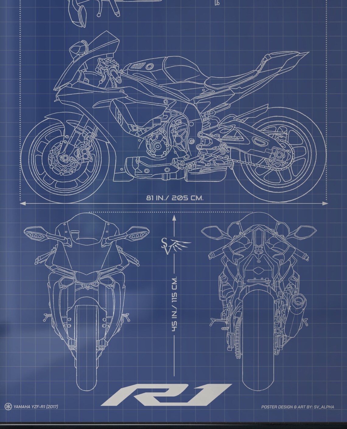 Yamaha YZF-R1 (2015) Minimalistic Blueprint - Motorcycle Poster - Etsy