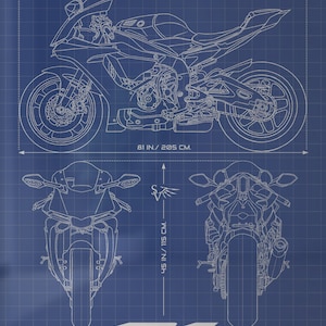 Yamaha YZF-R1 (2015) Minimalistic Blueprint - Motorcycle Poster - Etsy