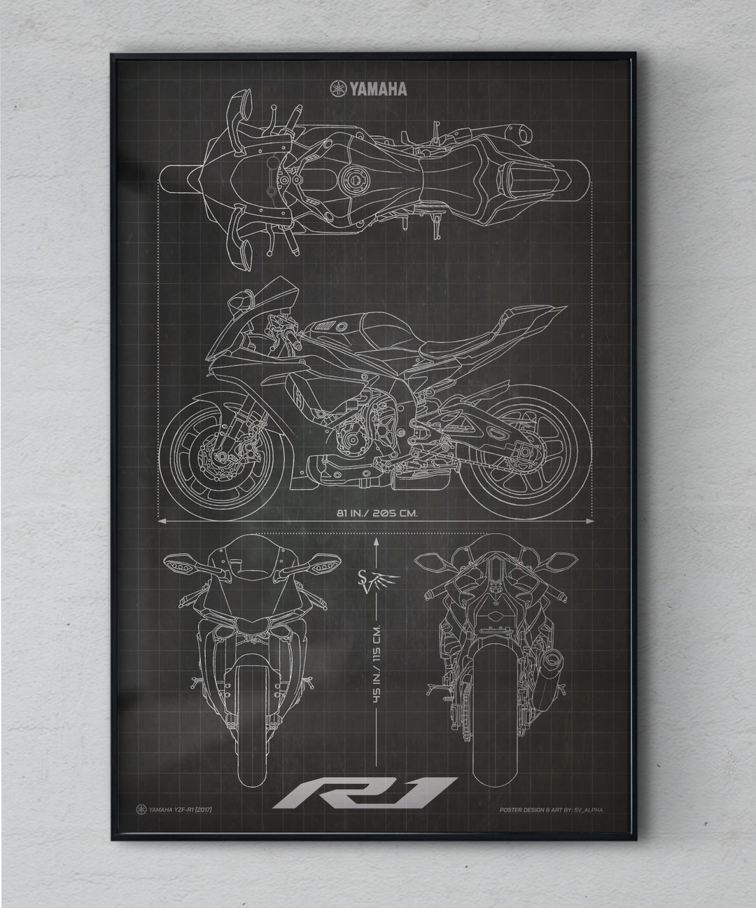 Yamaha YZF-R1 (2015) Minimalistic Blueprint - Motorcycle Poster - Etsy