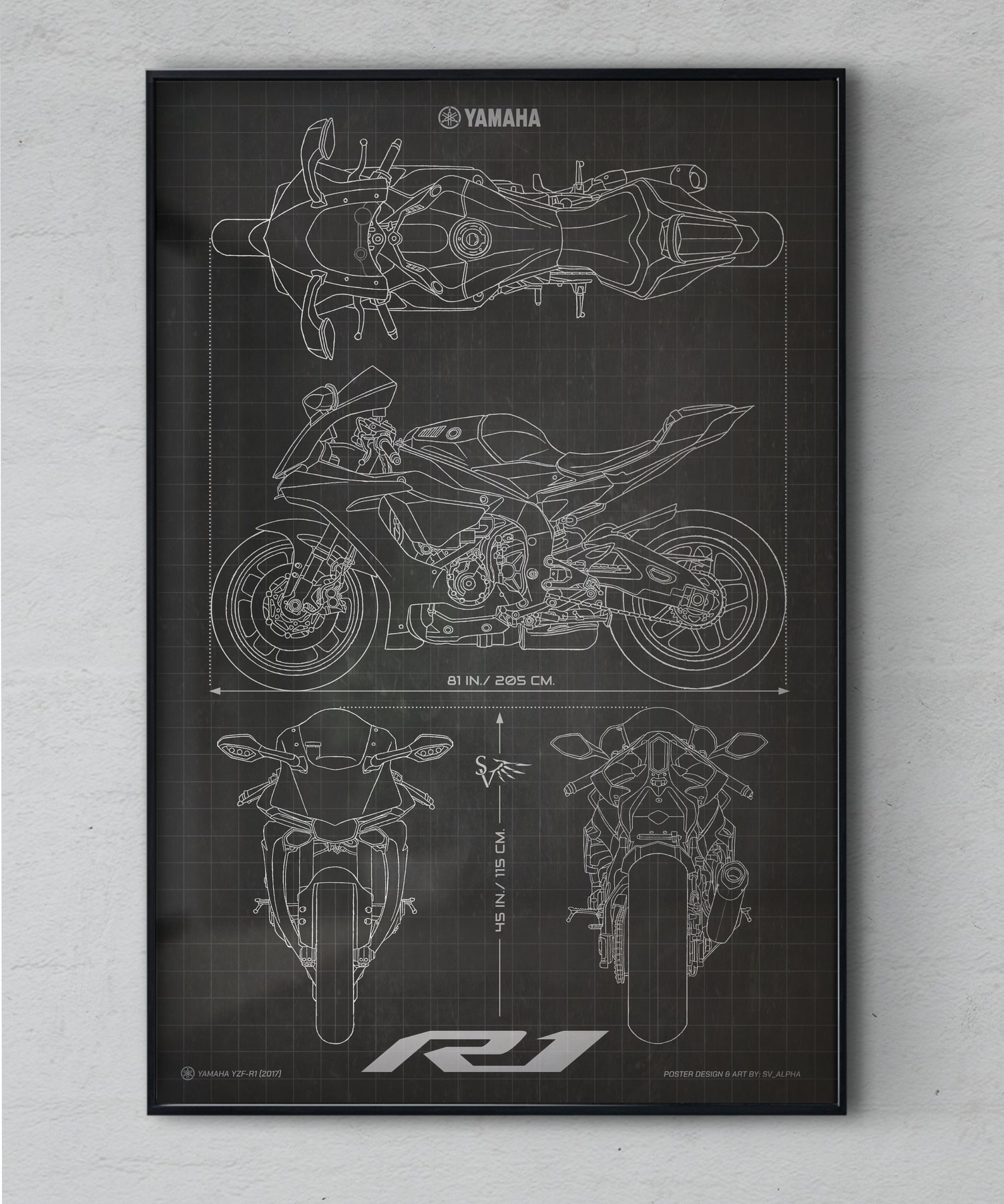 Yamaha YZF-R1 (2015) Minimalistic Blueprint - Motorcycle Poster - Etsy