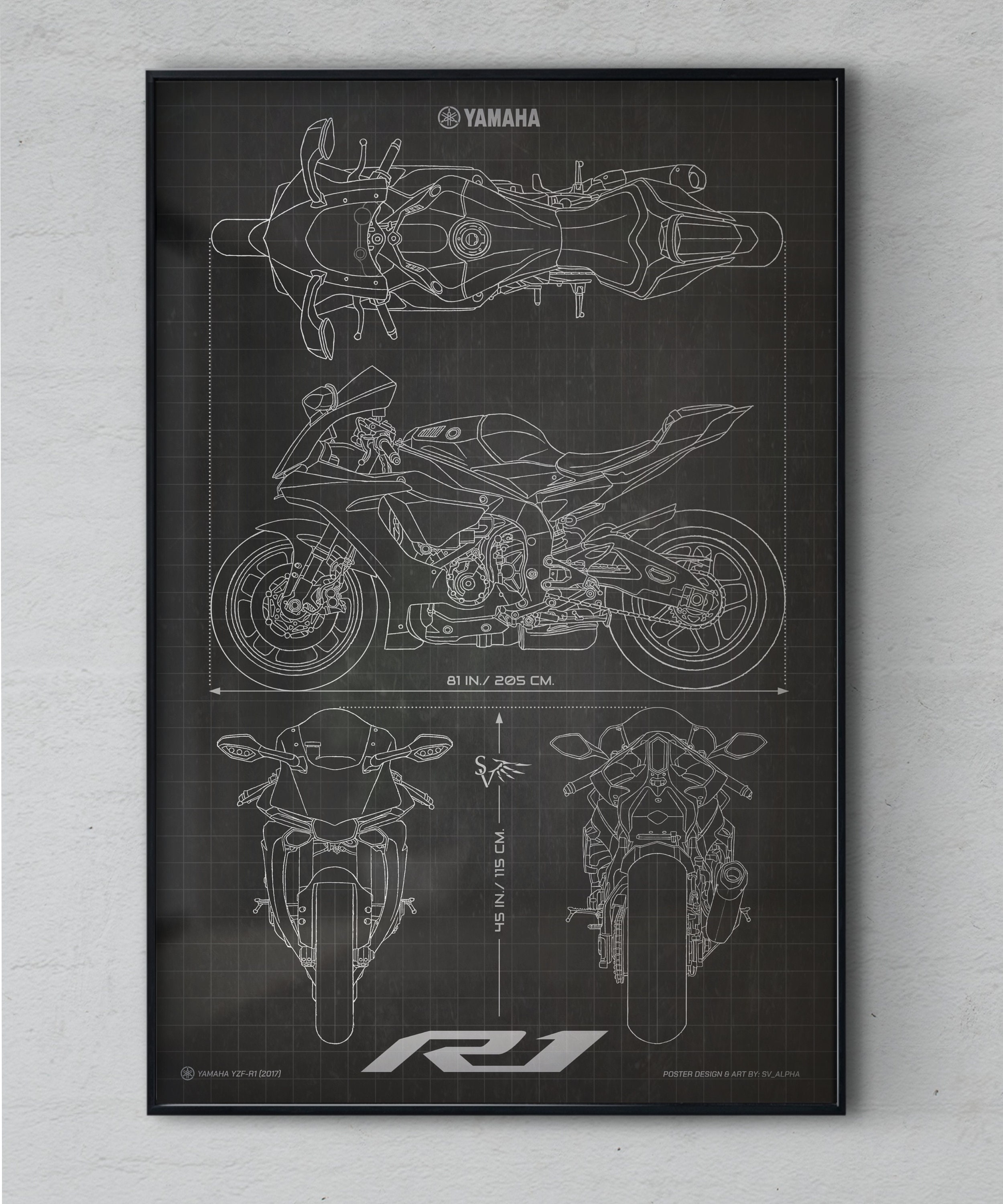 Yamaha YZF-R1 (2015) Minimalistic Blueprint - Motorcycle Poster - Etsy