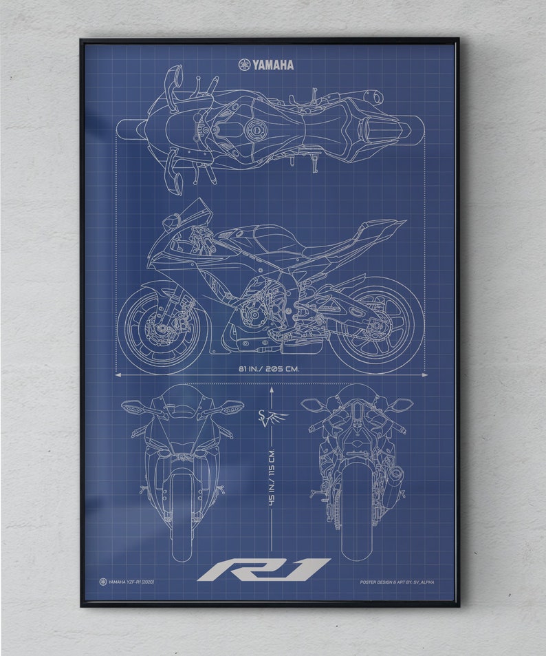 Yamaha YZF-R1 (2020) Minimalistic Blueprint - Motorcycle Poster - Etsy
